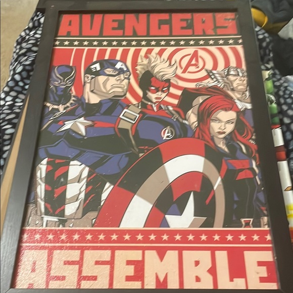 Marvel | Art | Marvel Avengers Assemble Poster Red Blue Black | Poshmark